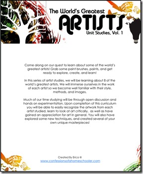 FREE World's Greatest Artists Unit Study - Kids Activities | Saving ...