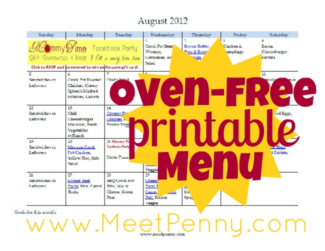 Oven-Free Printable Menu for August - Kids Activities | Saving Money ...