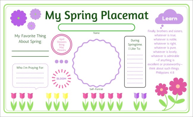 Spring Placemat Printable: Seasonal Fun for Your Table - Kids ...