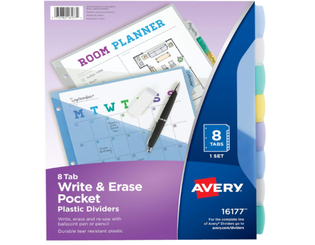 Avery Write & Erase Pocket Plastic Dividers- 8 Tab Set for $3.09 - Kids ...