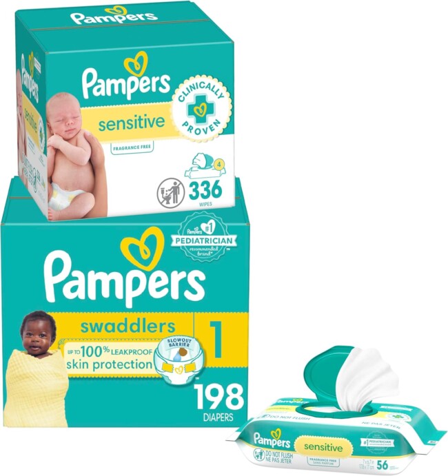 Pampers Swaddlers Diapers + Box of Sensitive Wipes Deal - Kids ...